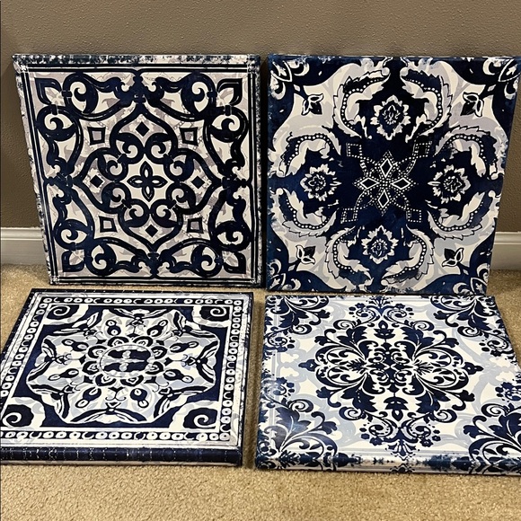 Art | Set Of Four Blue And White Decorative Tiles | Poshmark